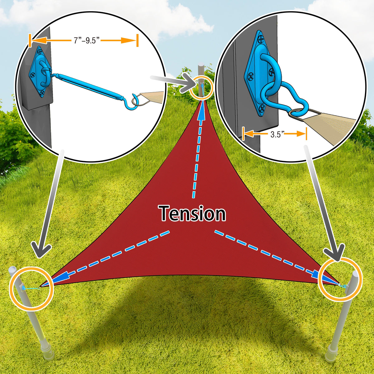Stainless Steel 6" Sun Shade Sail Hardware Installation Kit - Triangle ...